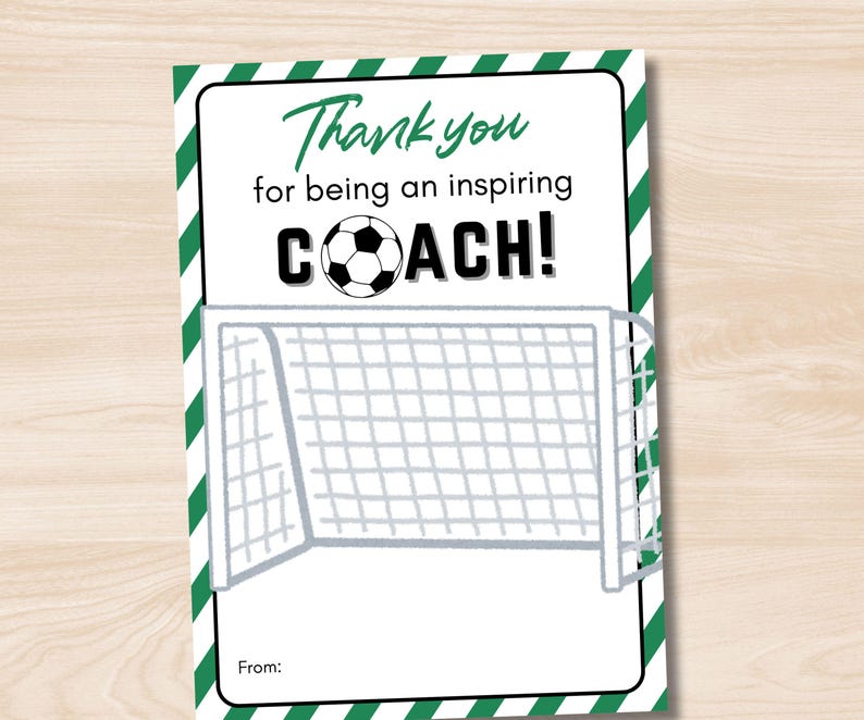 Soccer Coach Gift Card Holder, Soccer Coach Thank You Card Printable ...