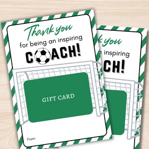 Printable Soccer Coach Gift Card Holder, Soccer Coach Thank You Card ...