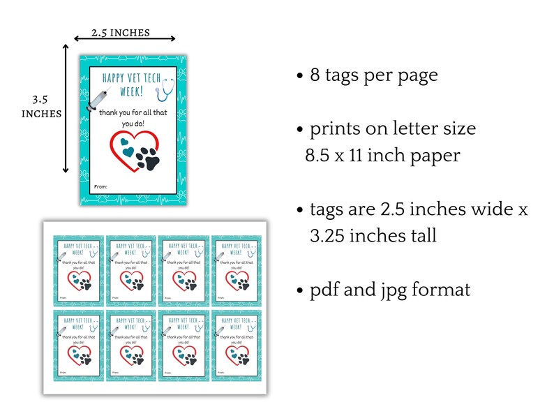 Vet Tech Week Gift Tags, Vet Tech Appreciation, Vet Tech Week Gifts ...