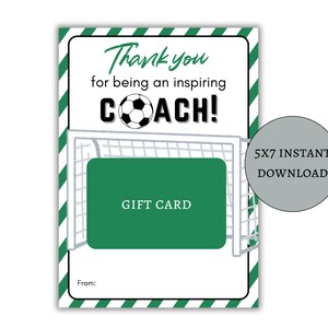 Printable Soccer Coach Gift Card Holder, Soccer Coach Thank You Card ...