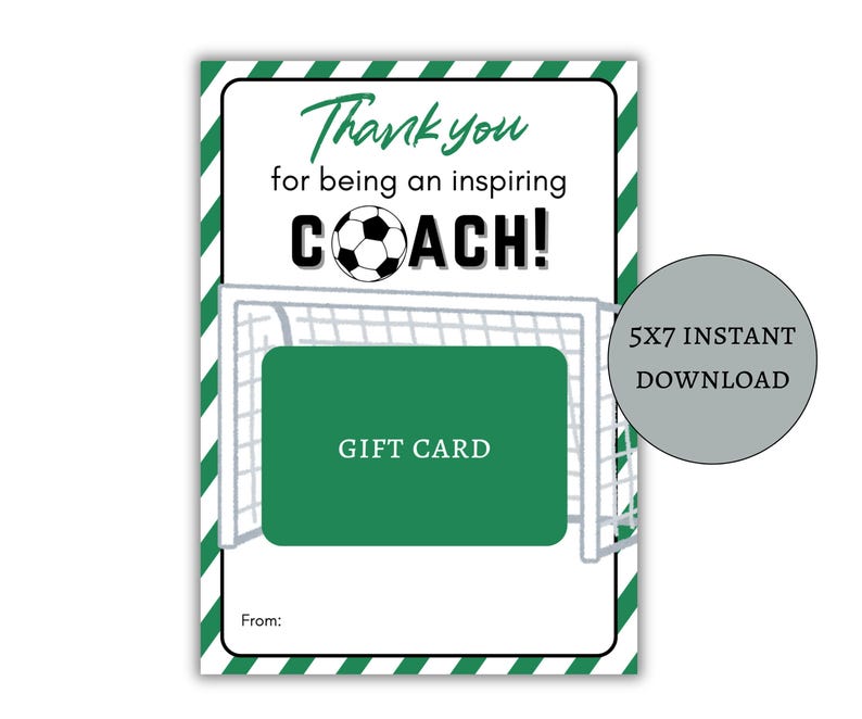 Printable Soccer Coach Gift Card Holder, Soccer Coach Thank You Card ...