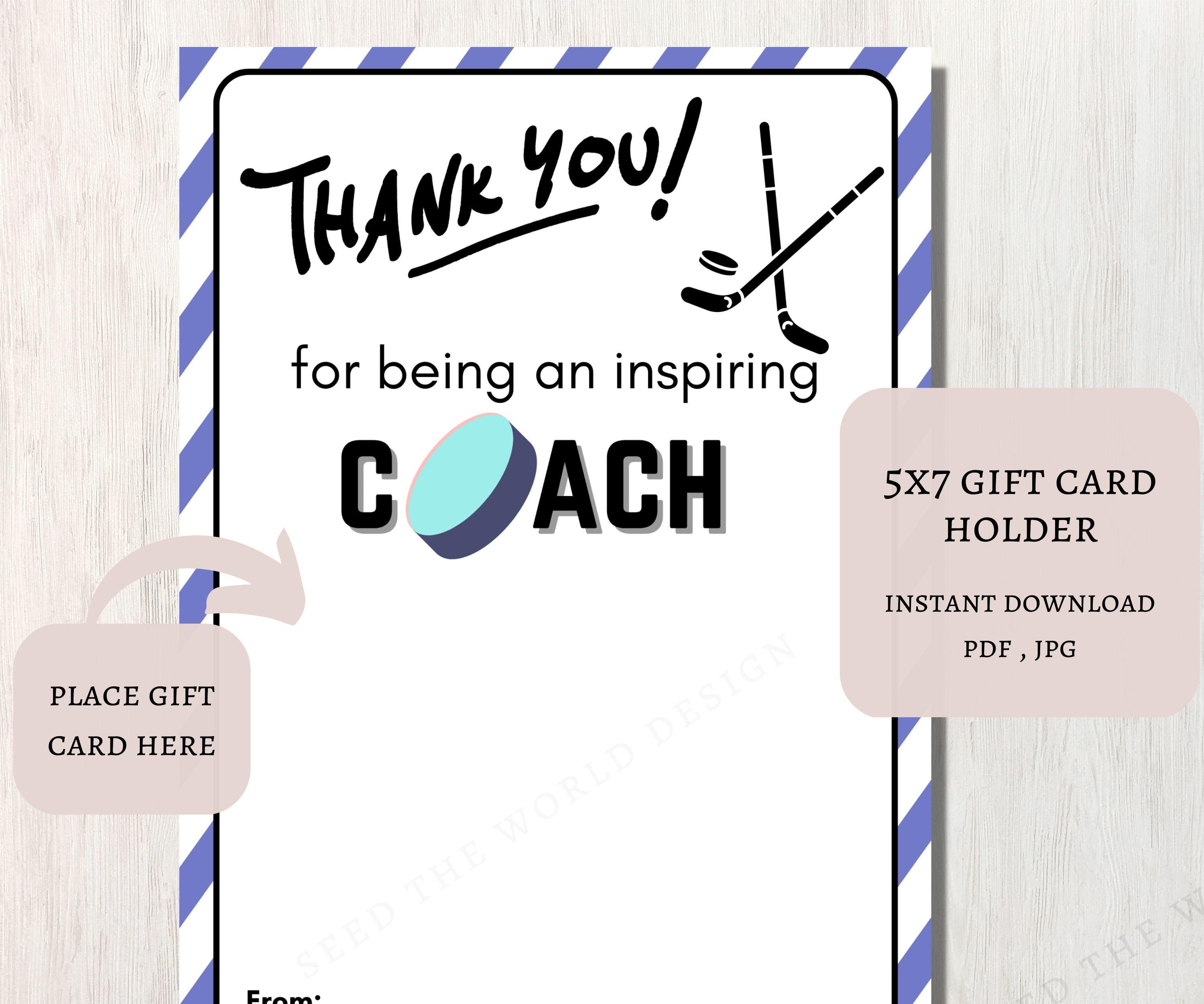 Printable Hockey Coach Gift, Printable Gift Card Holder, Hockey Coach ...