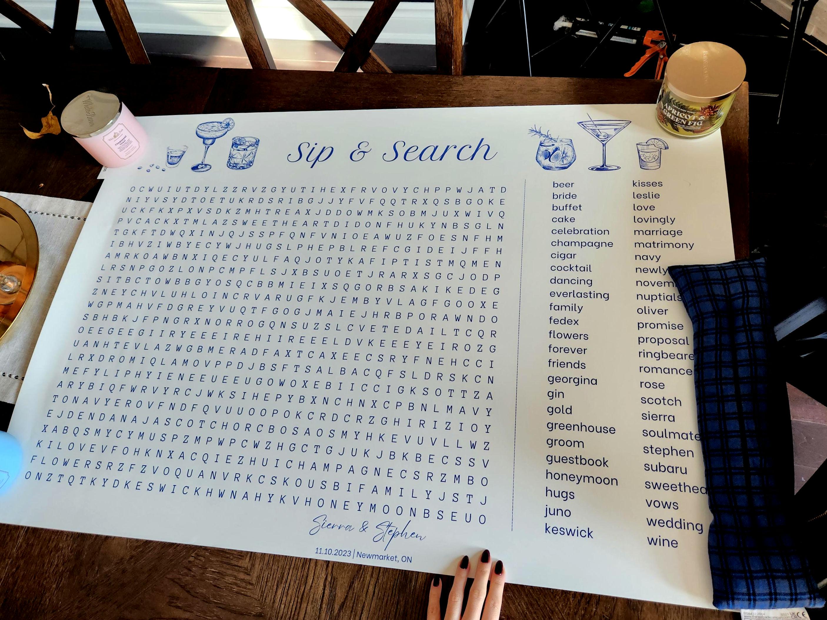 Custom Wedding Game Sip & Search Giant Word Search Game for During ...