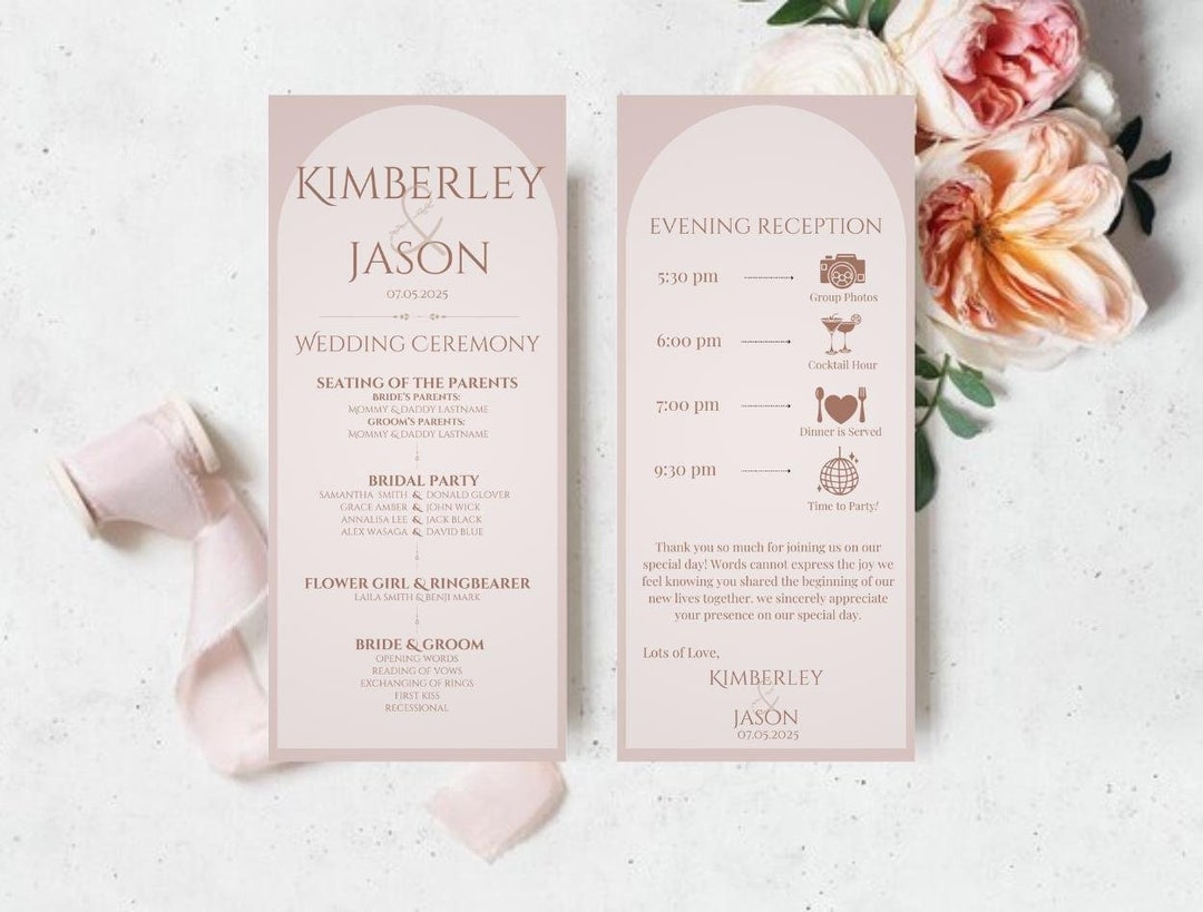 Classic Wedding Ceremony Pamphlet, Wedding Schedule, Wedding Place Card ...