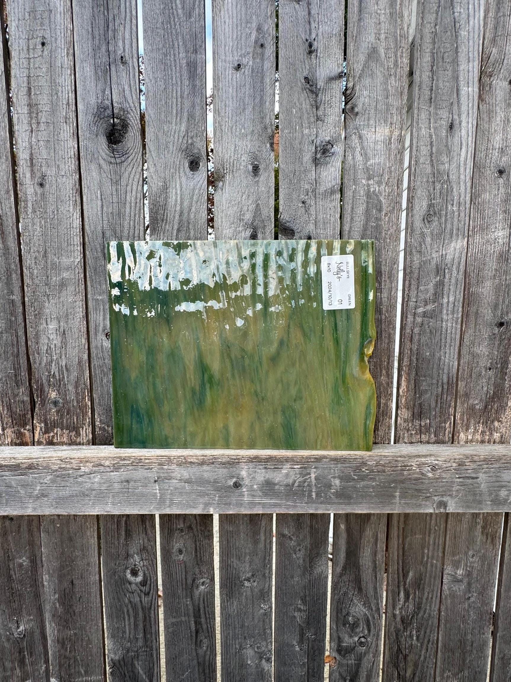 Vintage Bullseye 8x10 Opalescent Green With Brown Colored Stained Glass ...