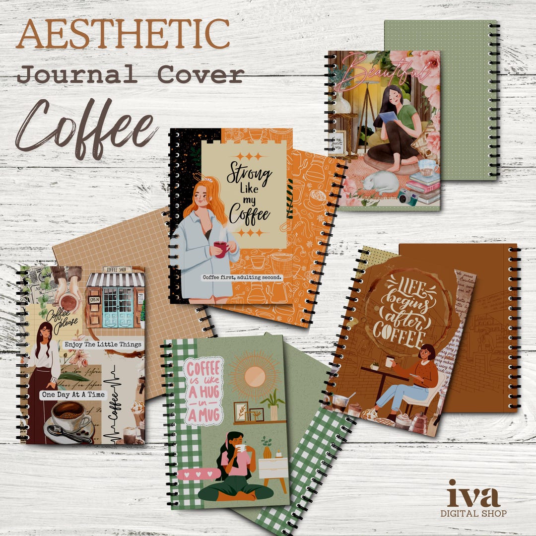 5 Aesthetic Coffee Journal Cover Digital Download, Manifestation ...