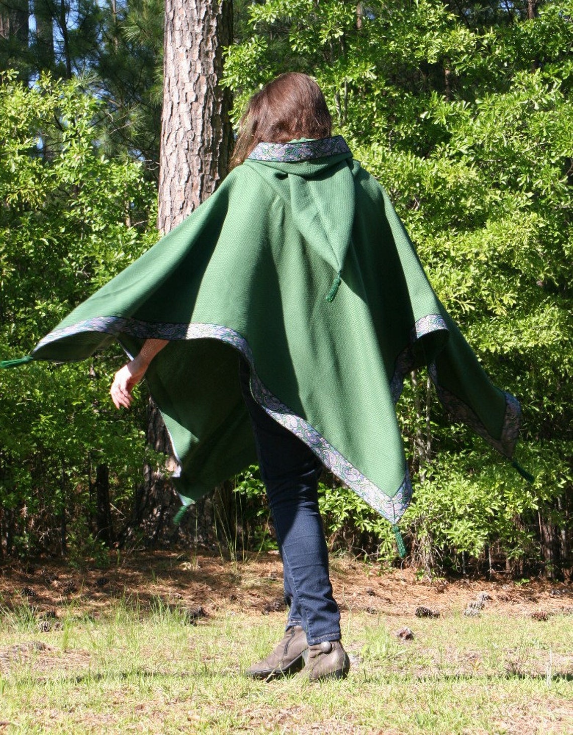 Emerald Green Poncho With Paisley Trim Pointed Hood Beaded - Etsy