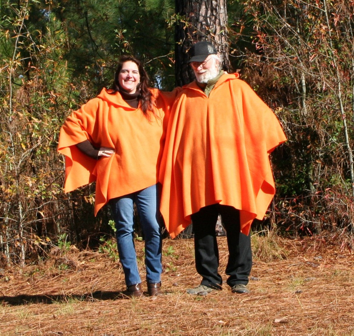 Brilliant Orange Hooded Fleece Poncho - Etsy
