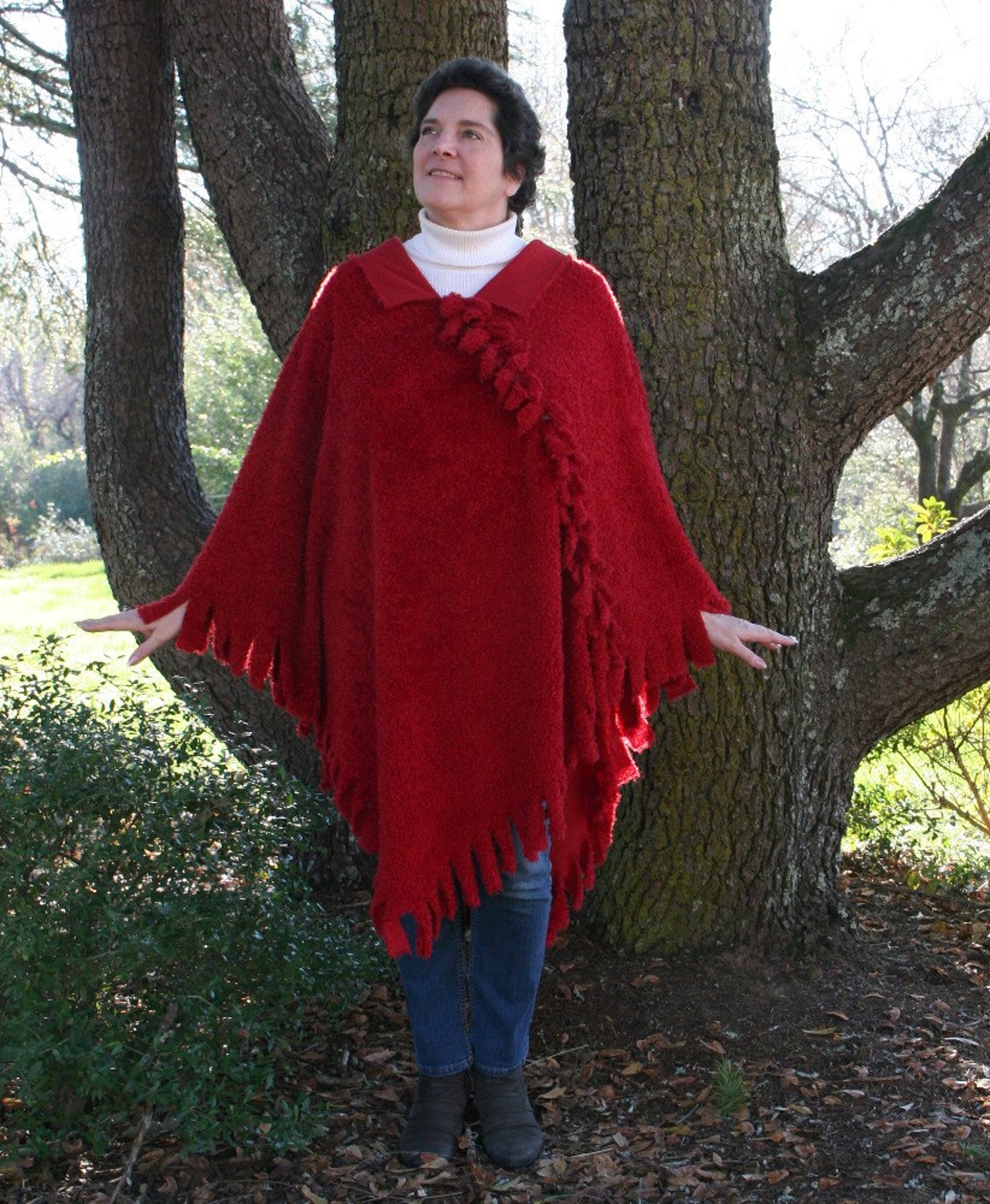 Luxurious Long Ruby Red Poncho in Silky Furry Boucle - Etsy