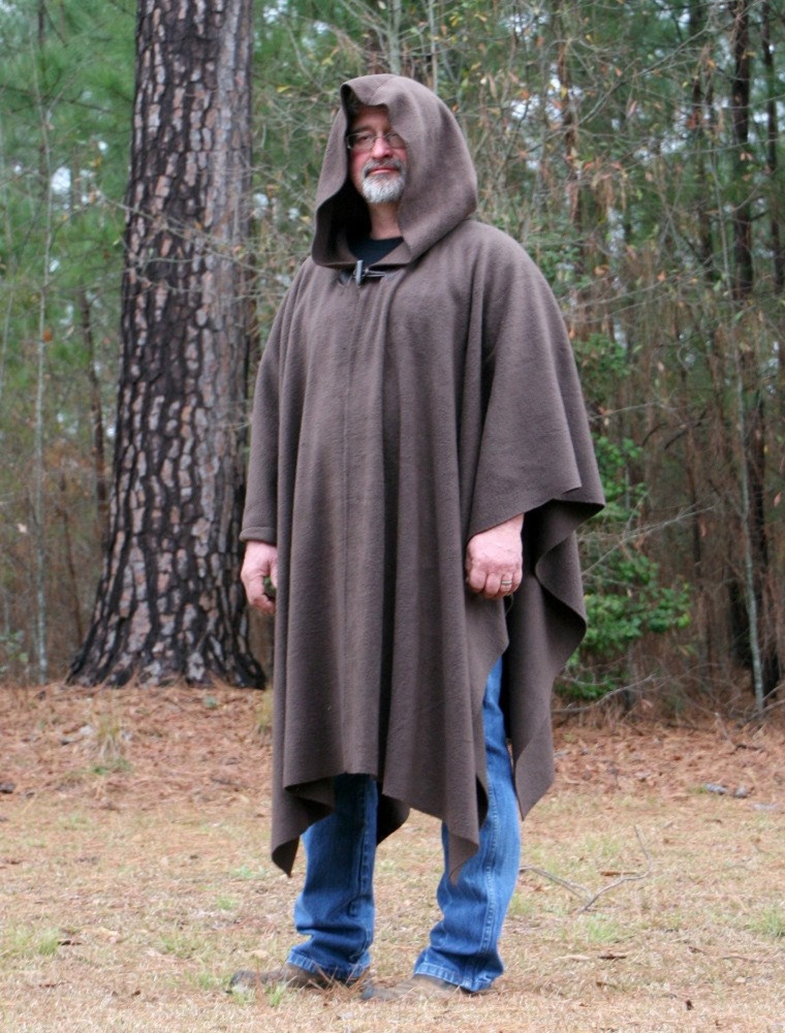 Dark Brown Hooded Antipill Fleece Poncho With Vneck or Open Front Cape ...