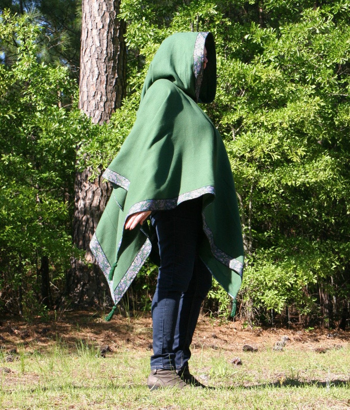 Emerald Green Poncho With Paisley Trim Pointed Hood Beaded - Etsy