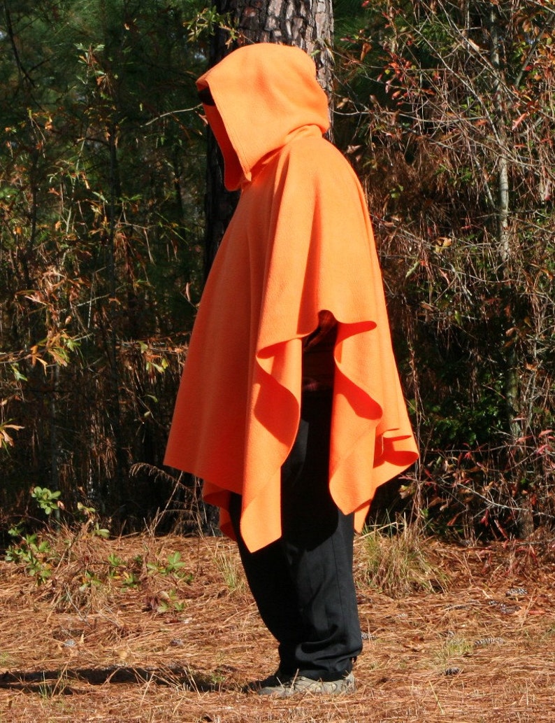 Brilliant Orange Hooded Fleece Poncho - Etsy