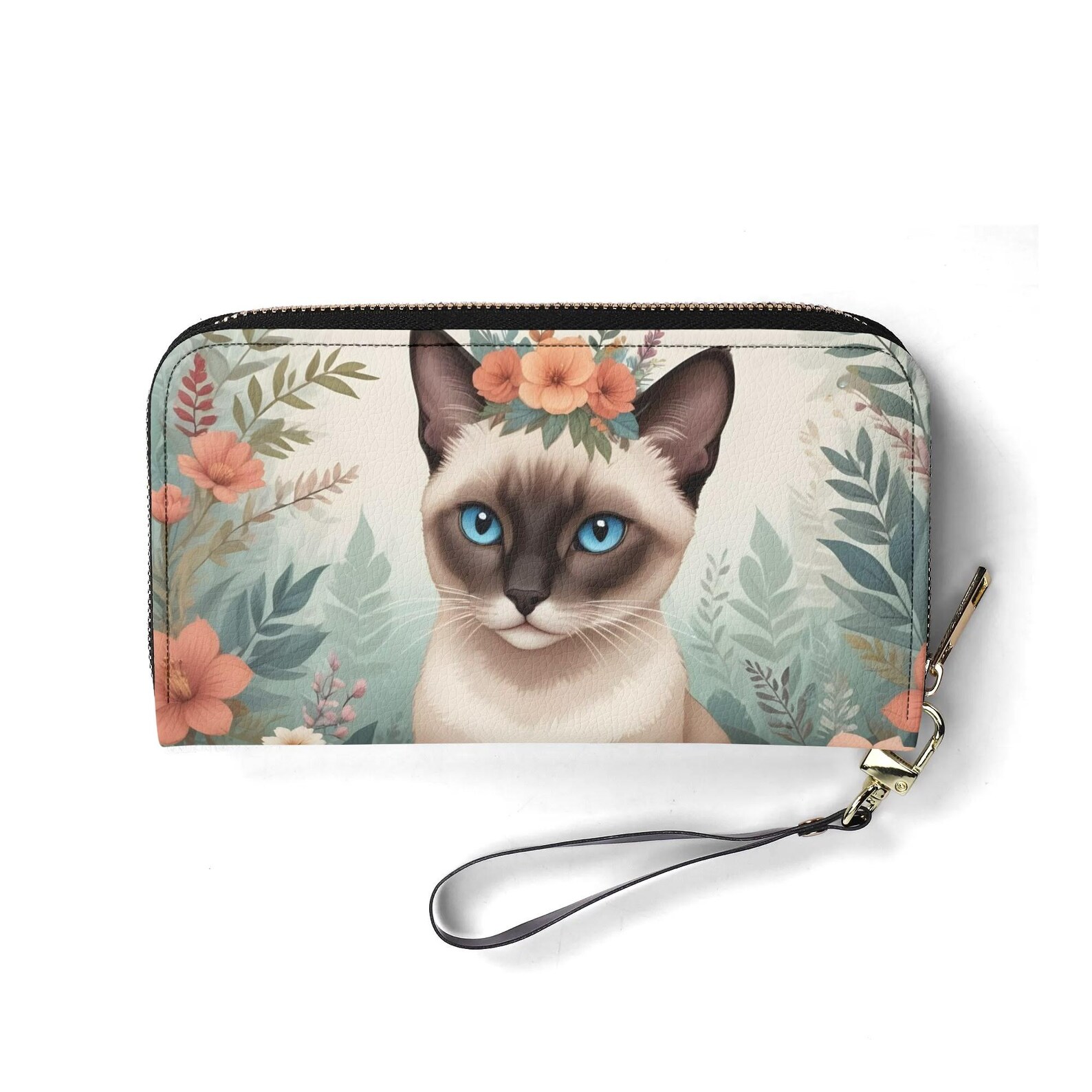 Floral Siamese Cat Wallet Vegan Leather Cute Wallet Vegan Leather ...