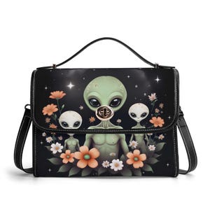 Alien Family Vegan Leather Bags Black Satchel Bag Crossbody Purse Cute ...