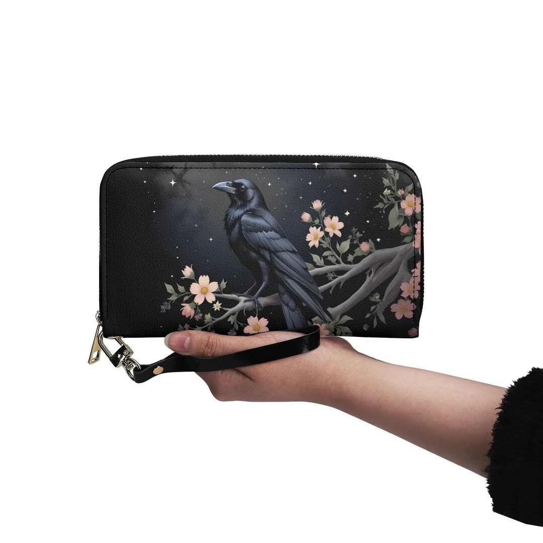 Crow Wallet Vegan Leather Cute Wallet Vegan Leather Wallet Zip Around ...