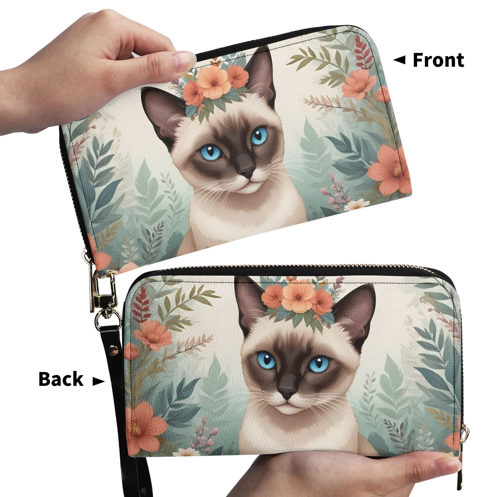 Floral Siamese Cat Wallet Vegan Leather Cute Wallet Vegan Leather ...