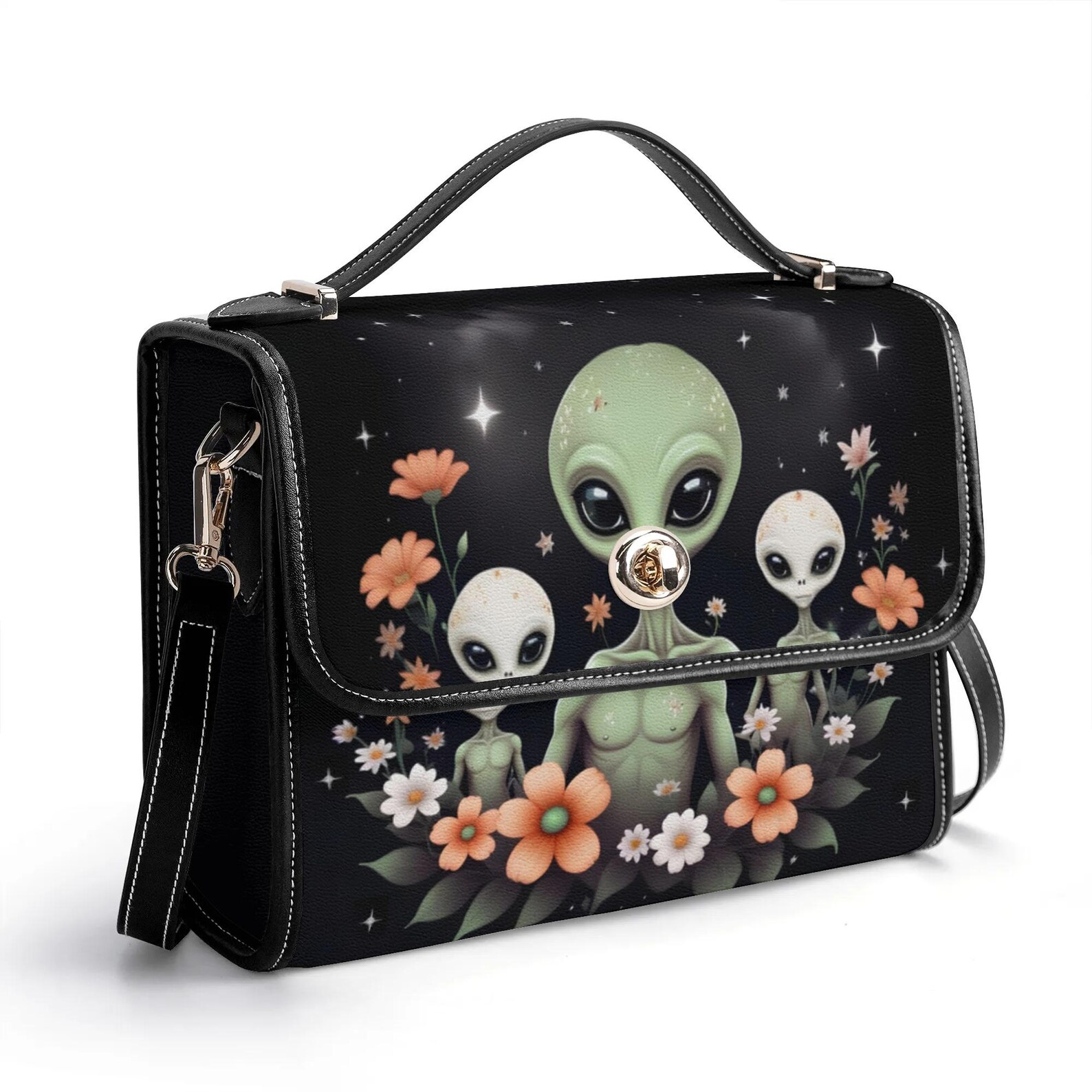 Alien Family Vegan Leather Bags Black Satchel Bag Crossbody Purse Cute ...