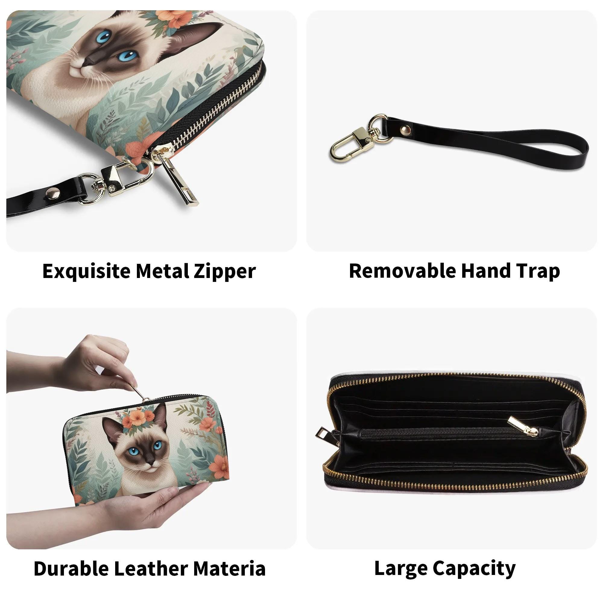 Floral Siamese Cat Wallet Vegan Leather Cute Wallet Vegan Leather ...