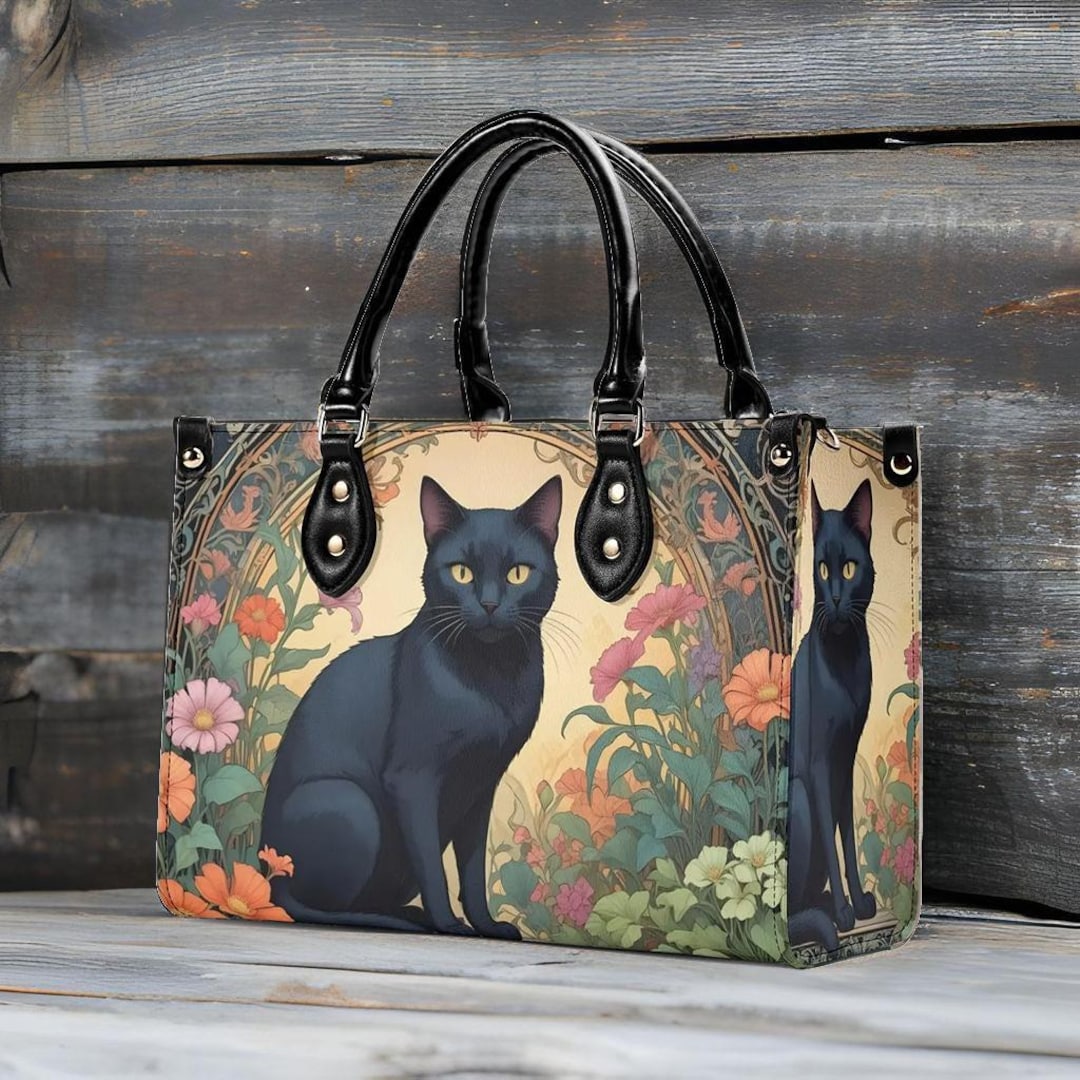 Black Cat Bag Vegan Leather Cute Handbags Shoulder Bag, Small to Large ...