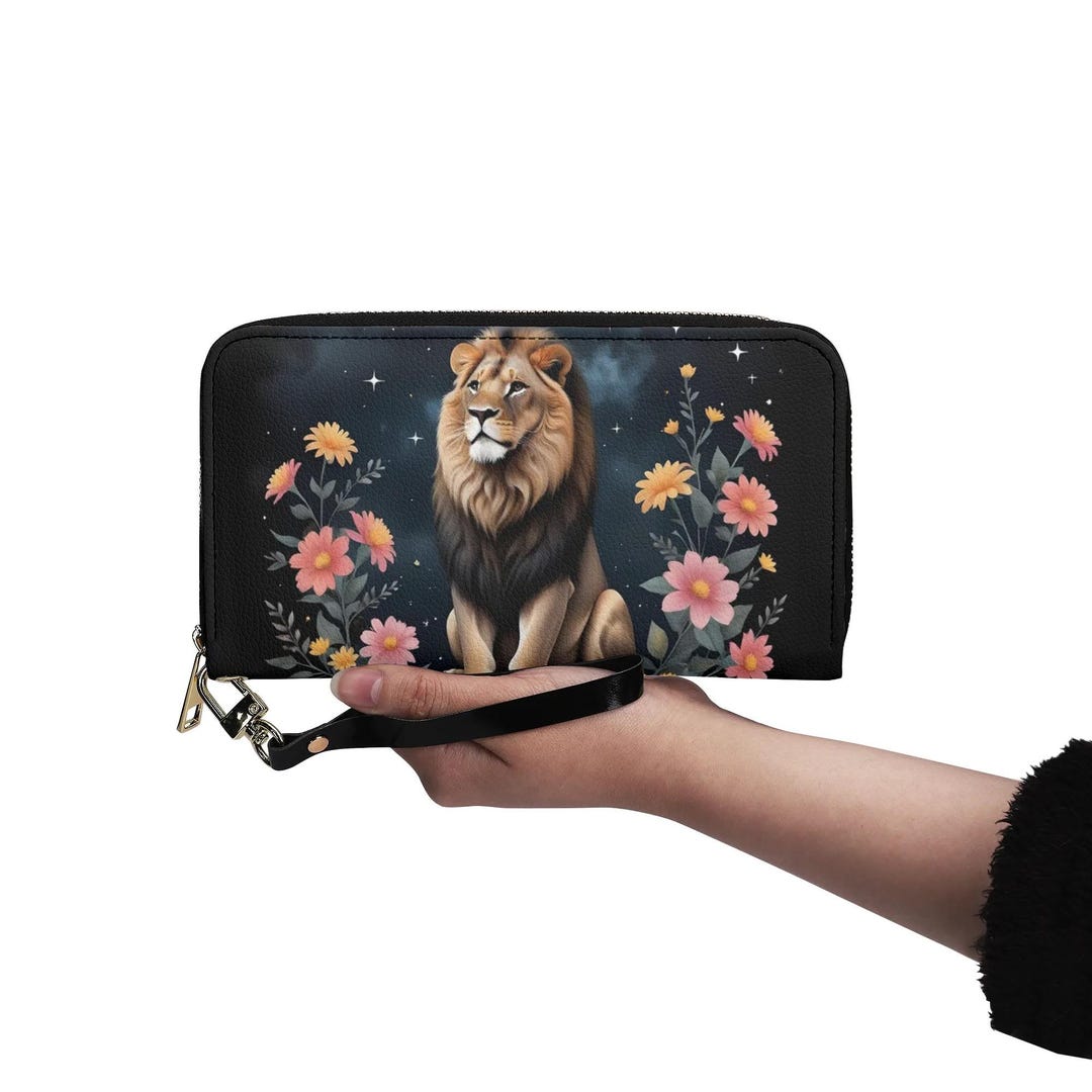 Lion Wallet Vegan Leather Cute Wallet Vegan Leather Wallet Zip Around ...