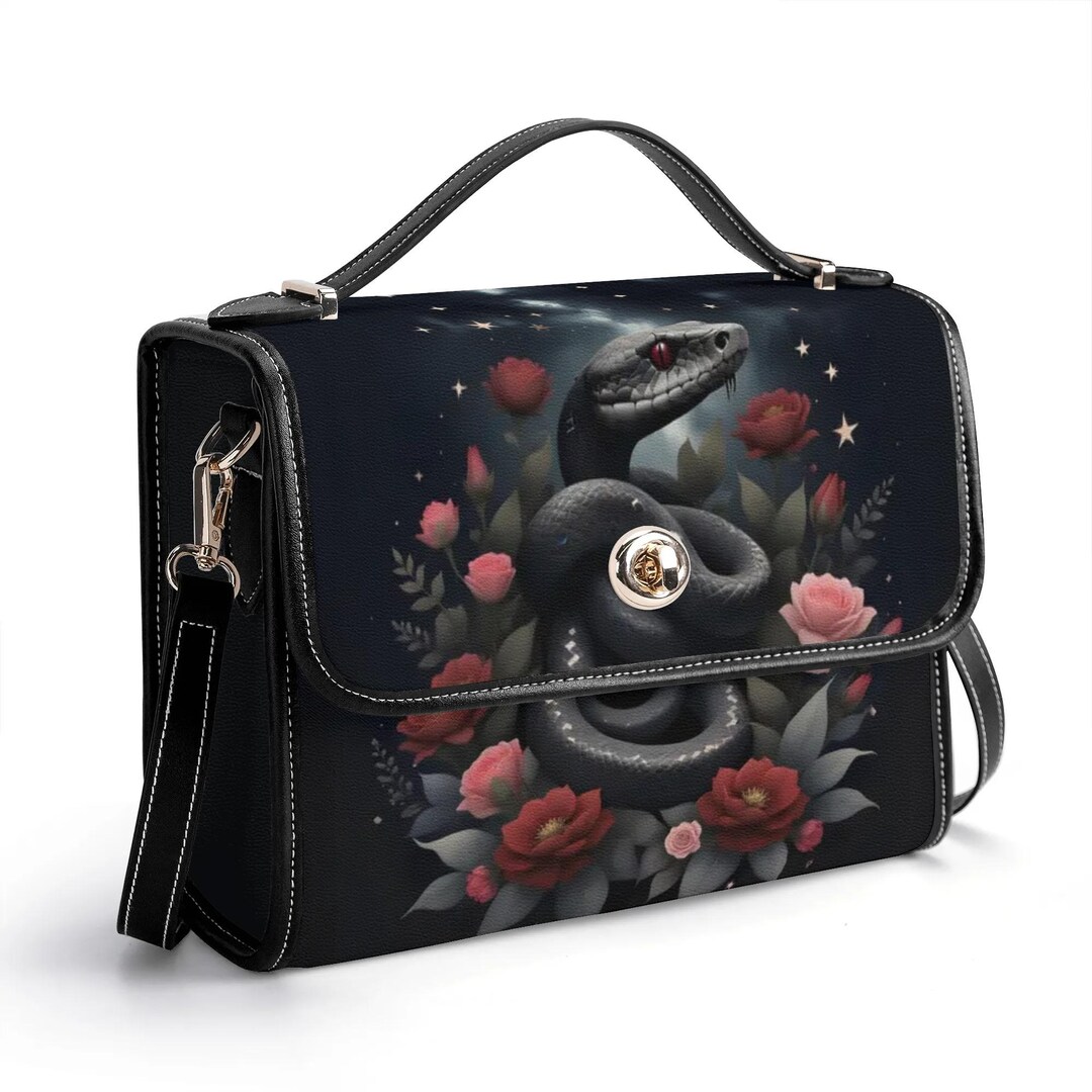 Snake Vegan Leather Bags Black Satchel Bag Crossbody Purse Cute Black ...