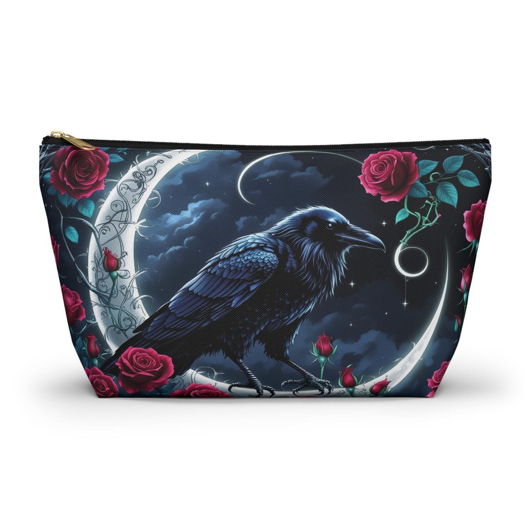 Raven Sentinel of Crimson Moon Roses Accessory Pouch - Gift for Gothic ...
