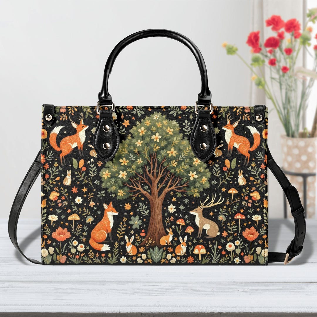 Magical Woodland Scene Bag Faux Leather Handbag Cute Purse for Women ...