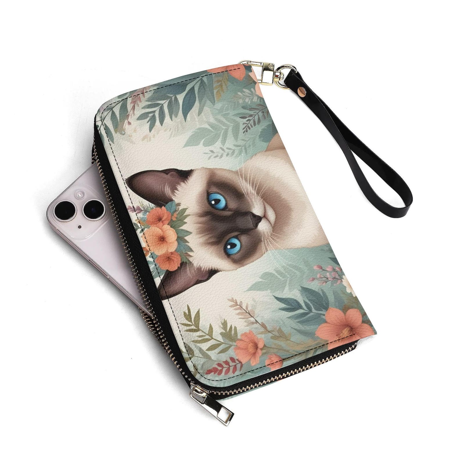 Floral Siamese Cat Wallet Vegan Leather Cute Wallet Vegan Leather ...