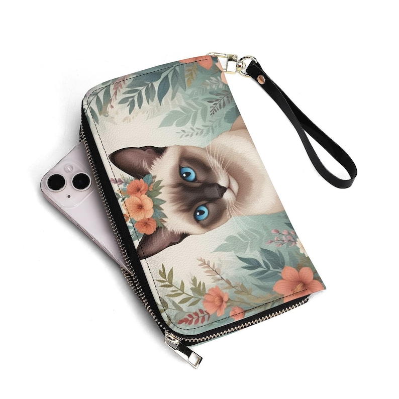 Floral Siamese Cat Wallet Vegan Leather Cute Wallet Vegan Leather ...