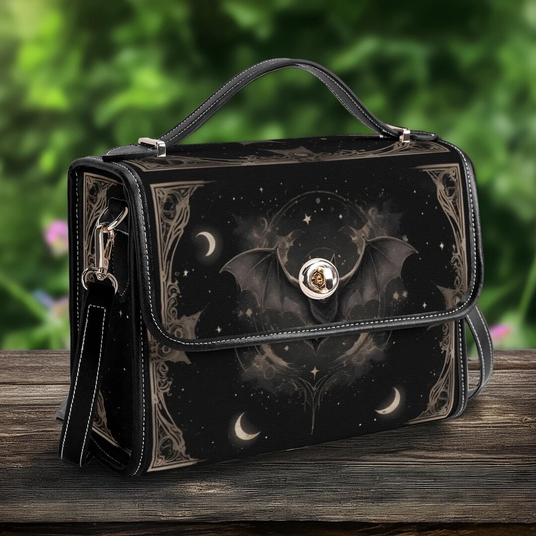 Gothic Bat Vegan Leather Satchel - Elegant Crossbody Handbag With ...