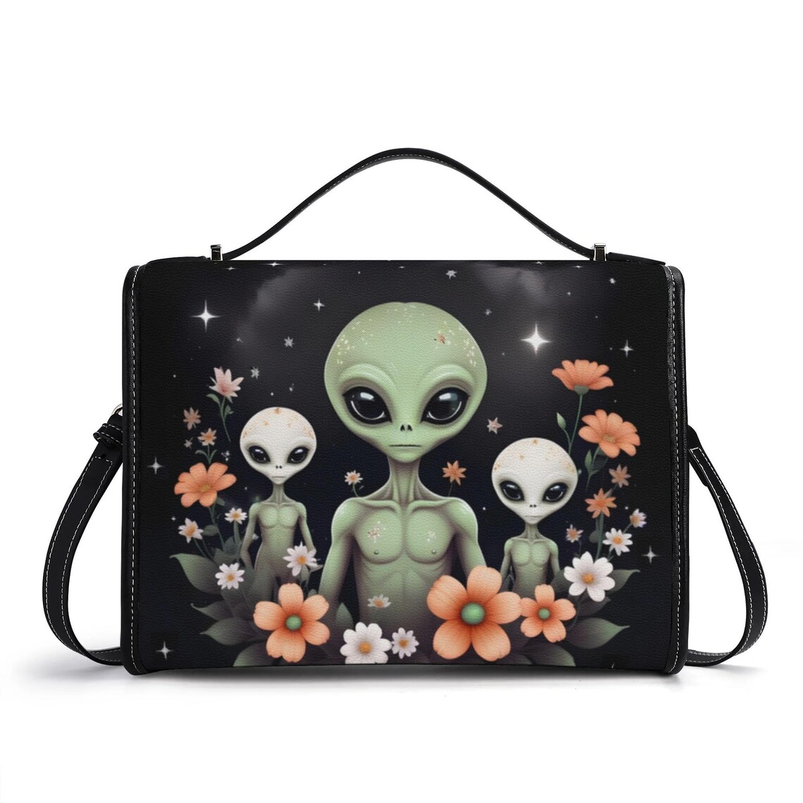 Alien Family Vegan Leather Bags Black Satchel Bag Crossbody Purse Cute ...