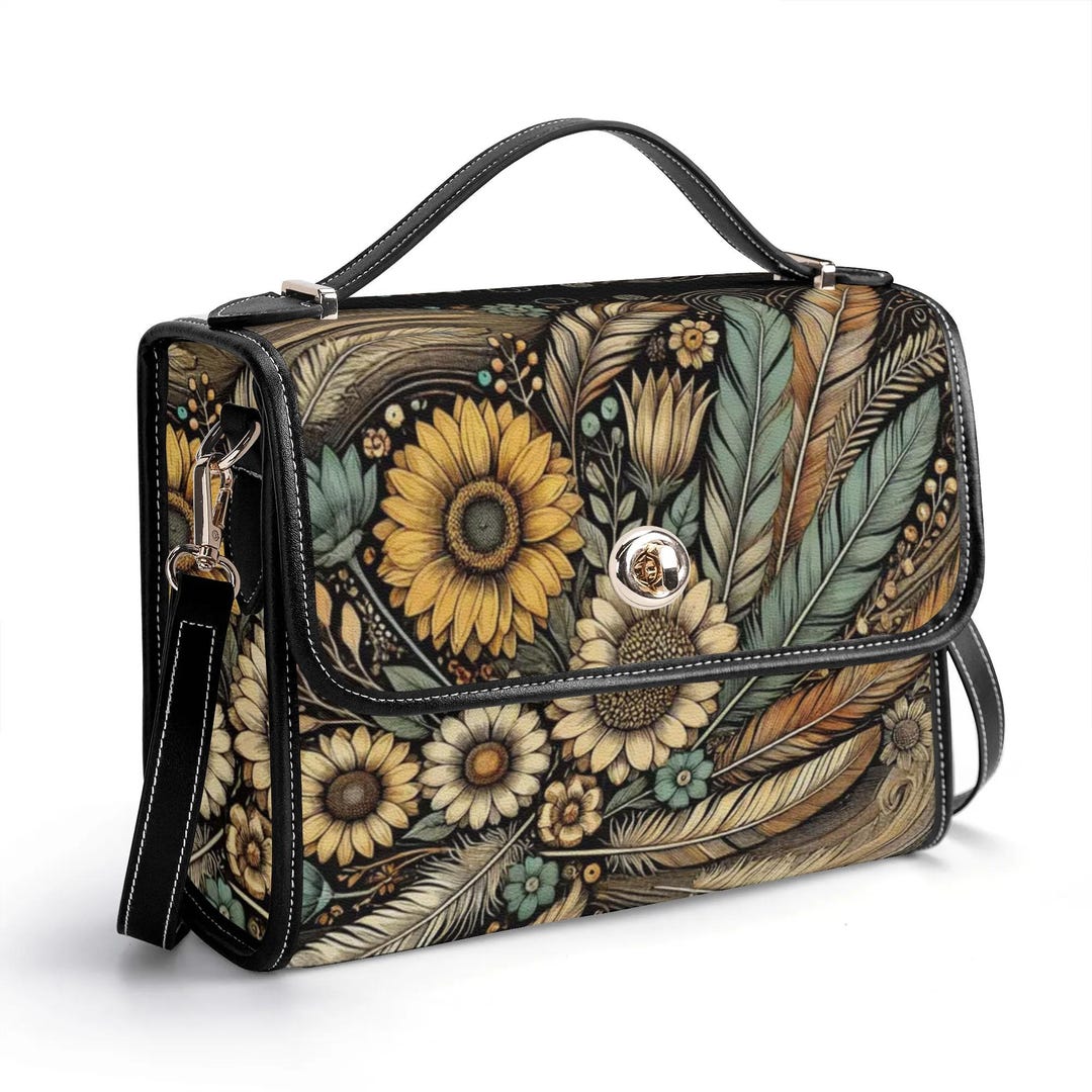 Sunflower Boho Vegan Leather Satchel Cross Body Purse - Vegan Handbag ...