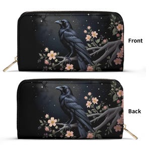 Crow Wallet Vegan Leather Cute Wallet Vegan Leather Wallet Zip Around ...