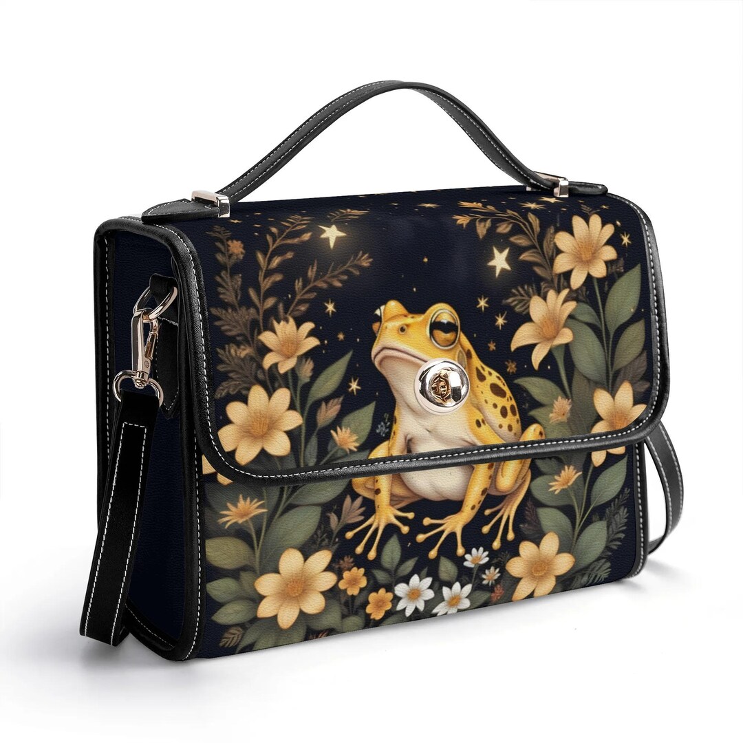 Frog Vegan Leather Bags Black Satchel Bag Crossbody Purse Cute Black ...