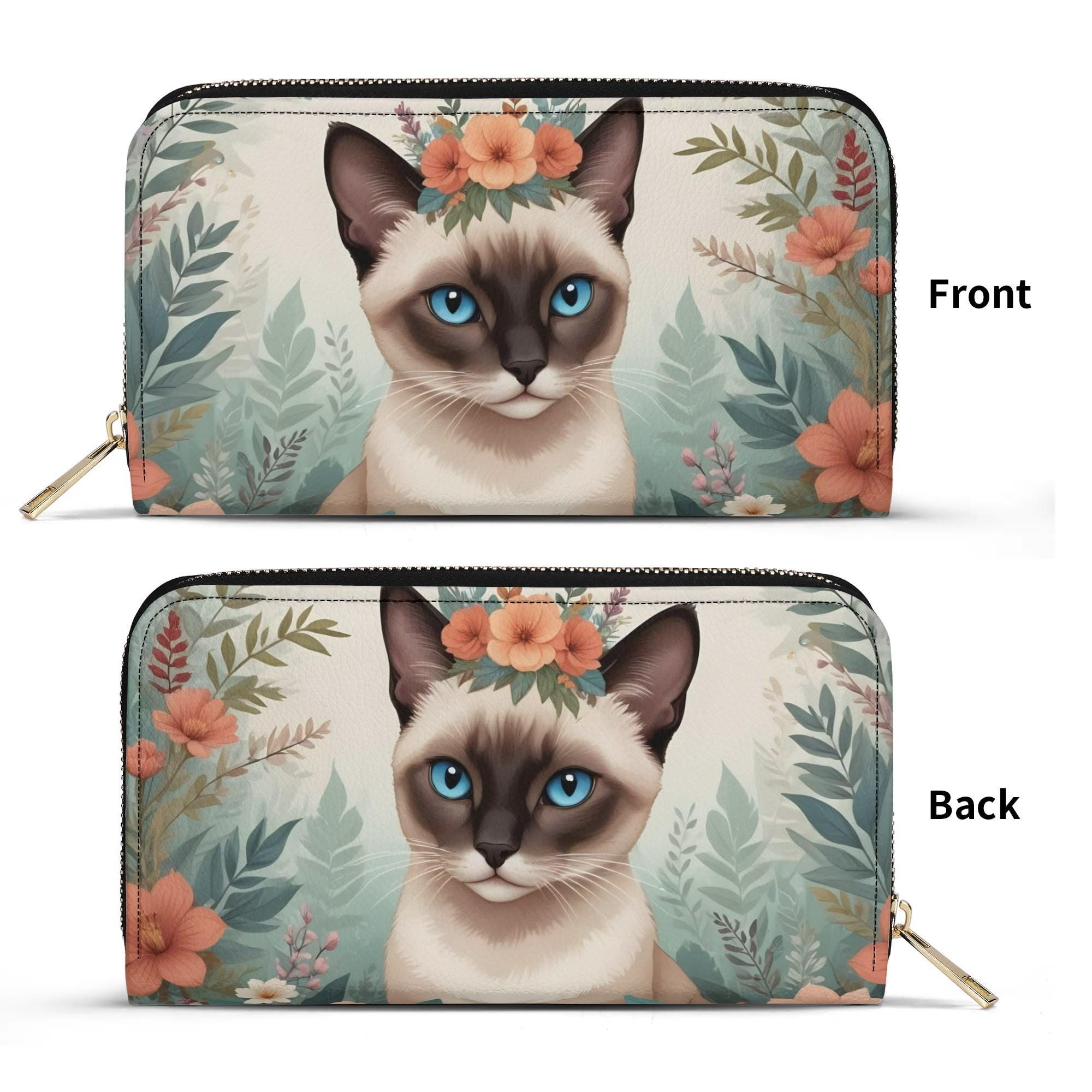 Floral Siamese Cat Wallet Vegan Leather Cute Wallet Vegan Leather ...