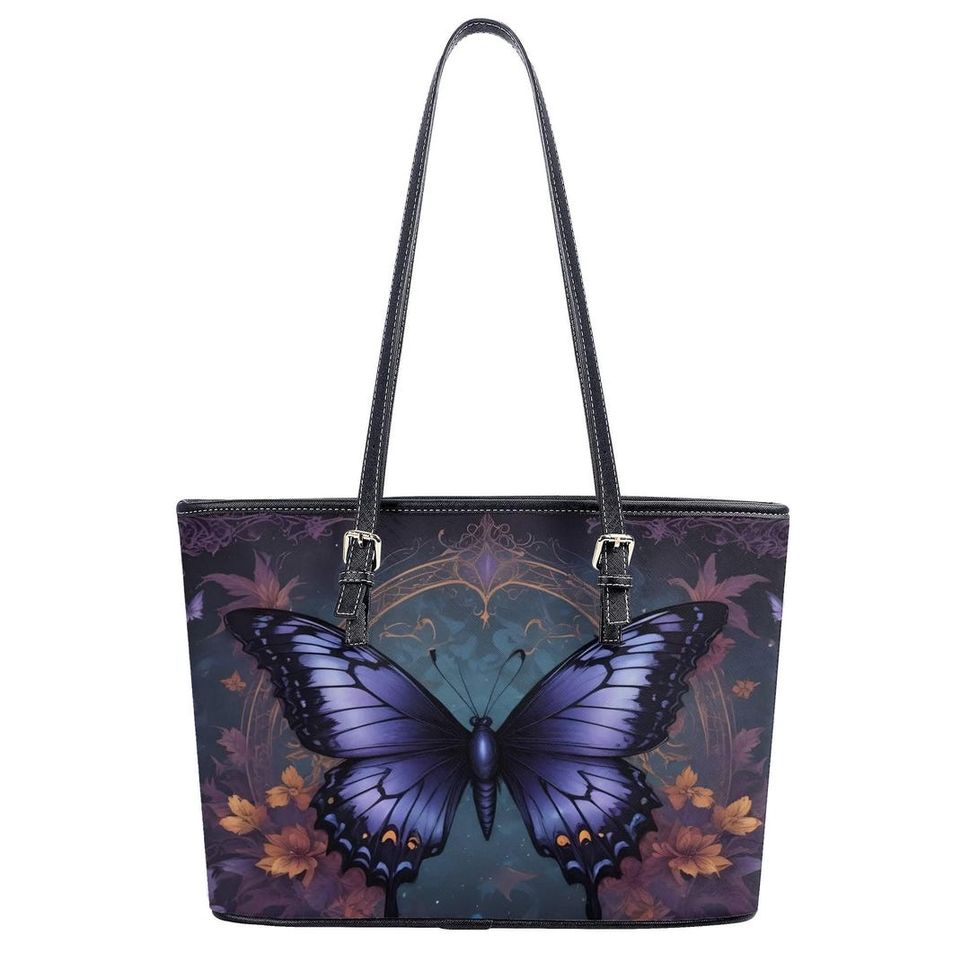 Purple Butterfly Tote Bag Nature Tote Bag Vegan Faux Leather Shoulder ...