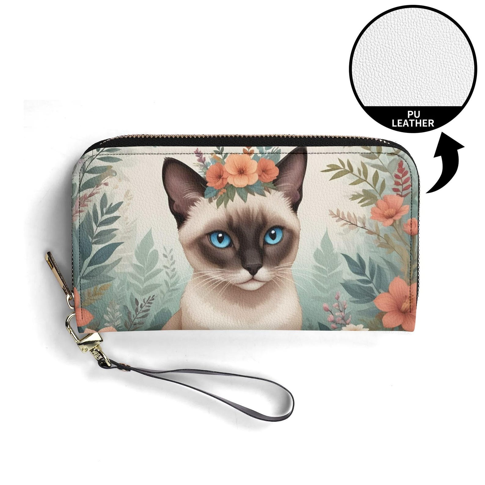 Floral Siamese Cat Wallet Vegan Leather Cute Wallet Vegan Leather ...