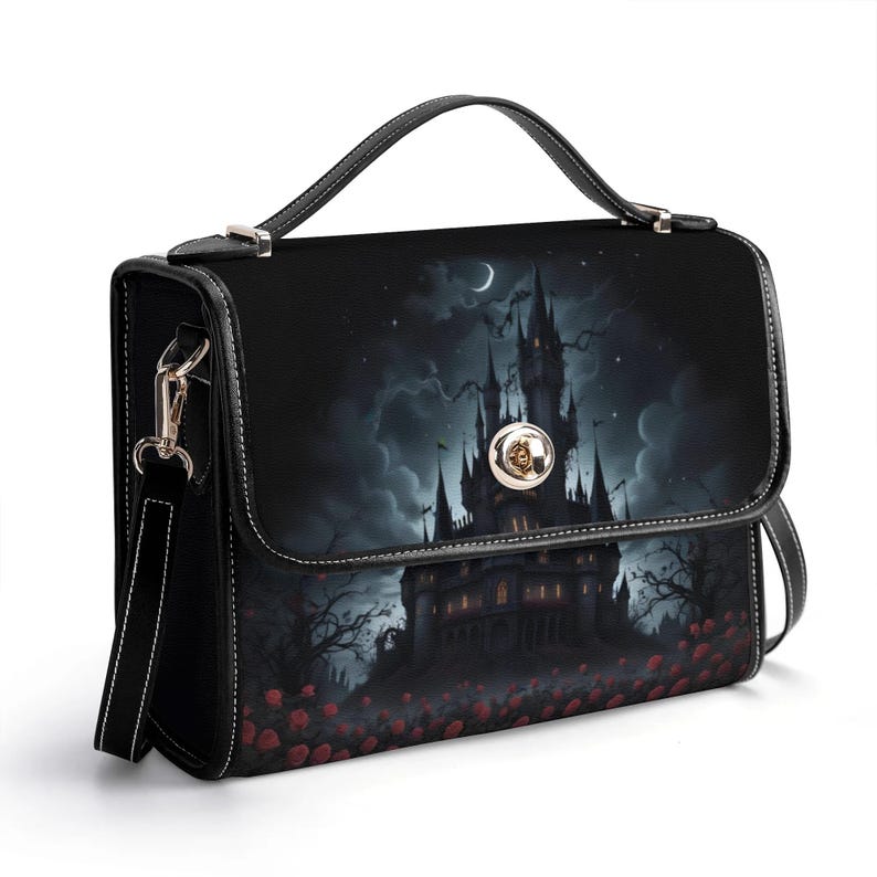 Gothic Castle and Vines Vegan Leather Bags Black Satchel Bag Crossbody ...