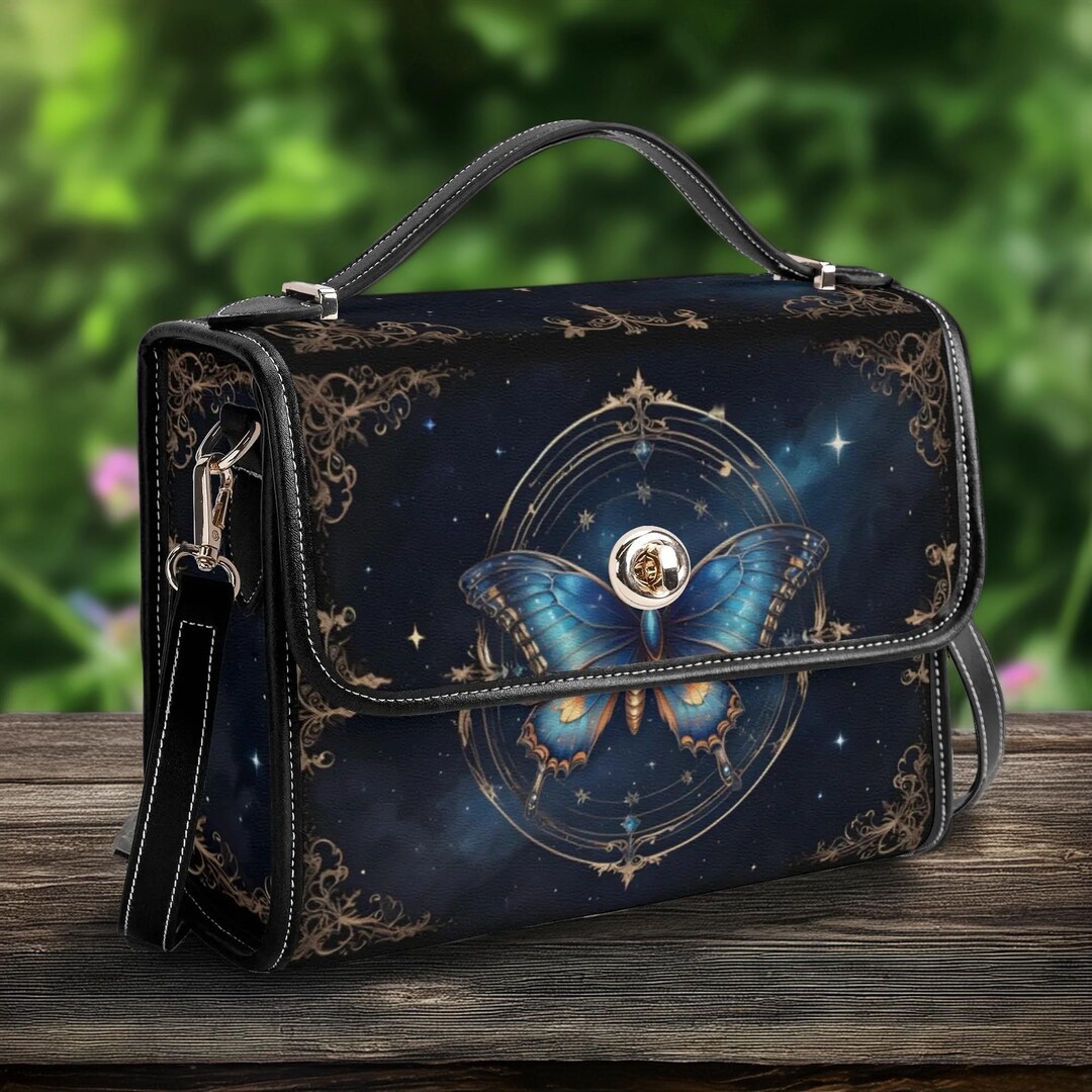 Blue Butterfly Satchel Bag – PU Leather Crossbody Handbag - Etsy