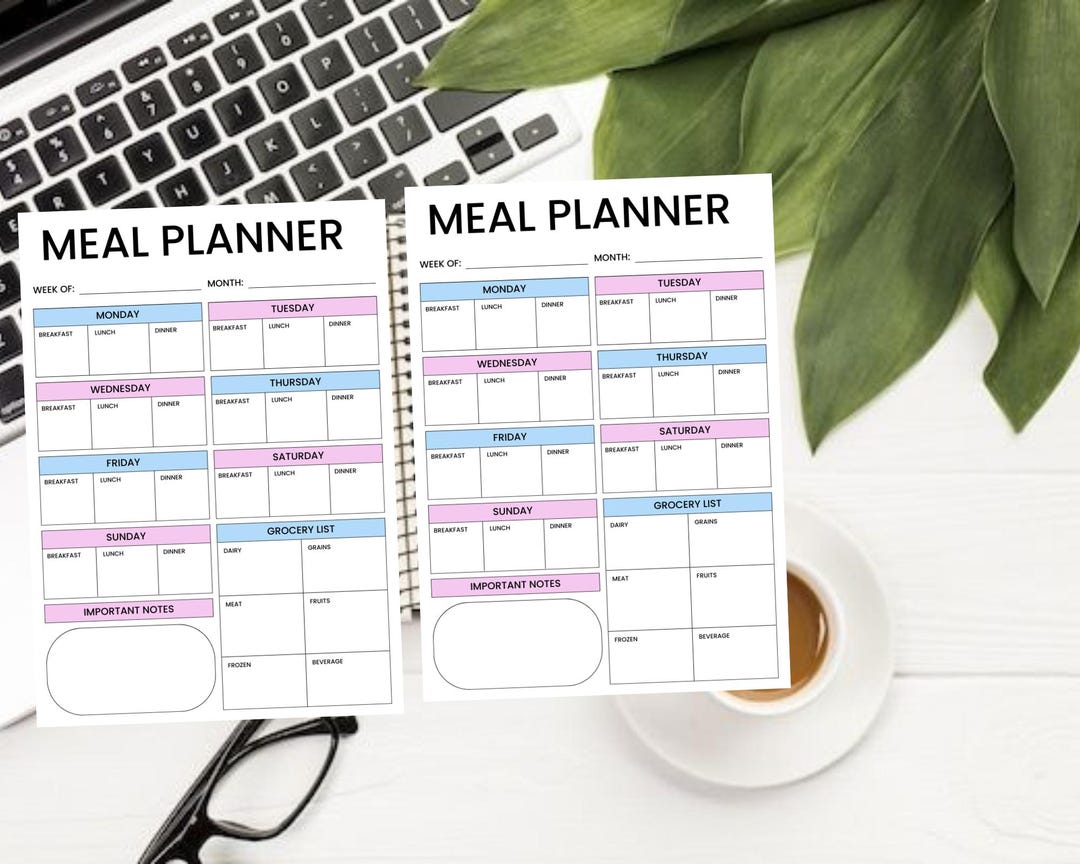 Meal Planner, Weekly Meal Menu Planner, Food Diary, Meal Tracker, Food ...