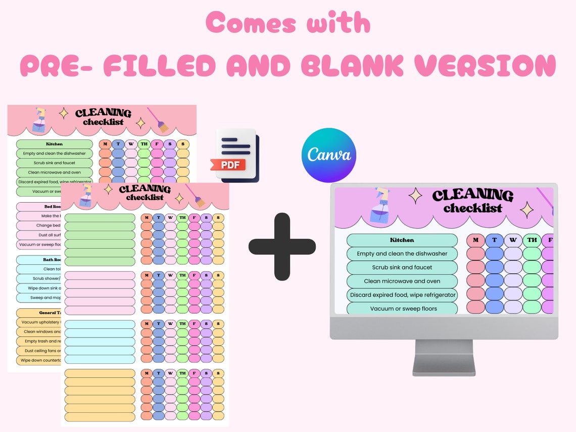 EDITABLE Cleaning Checklist Schedule Canva PDF Printable - Etsy