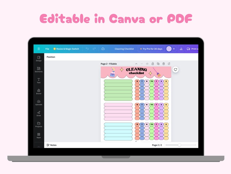EDITABLE Cleaning Checklist Schedule Canva PDF Printable - Etsy
