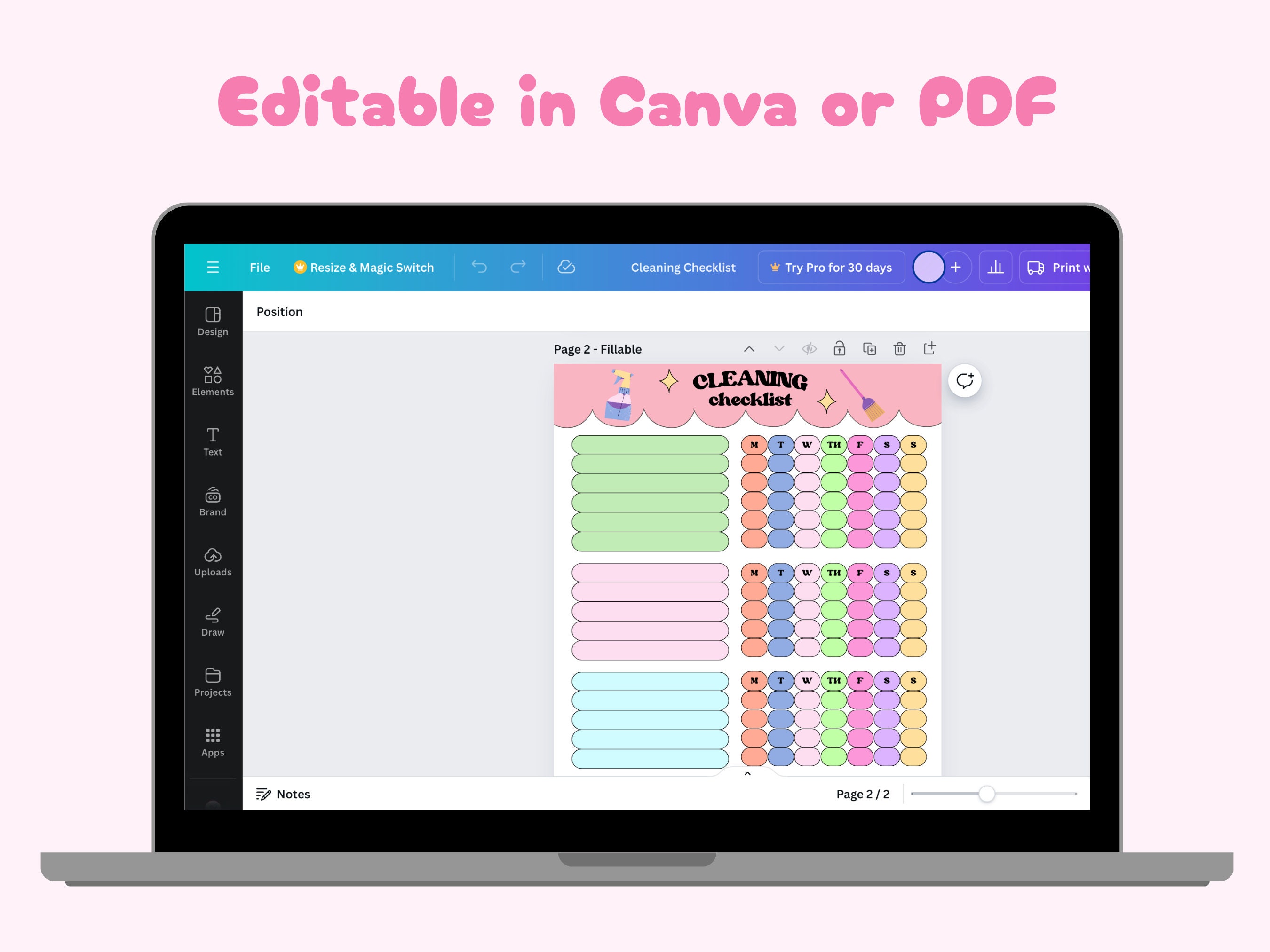 EDITABLE Cleaning Checklist Schedule Canva PDF Printable - Etsy