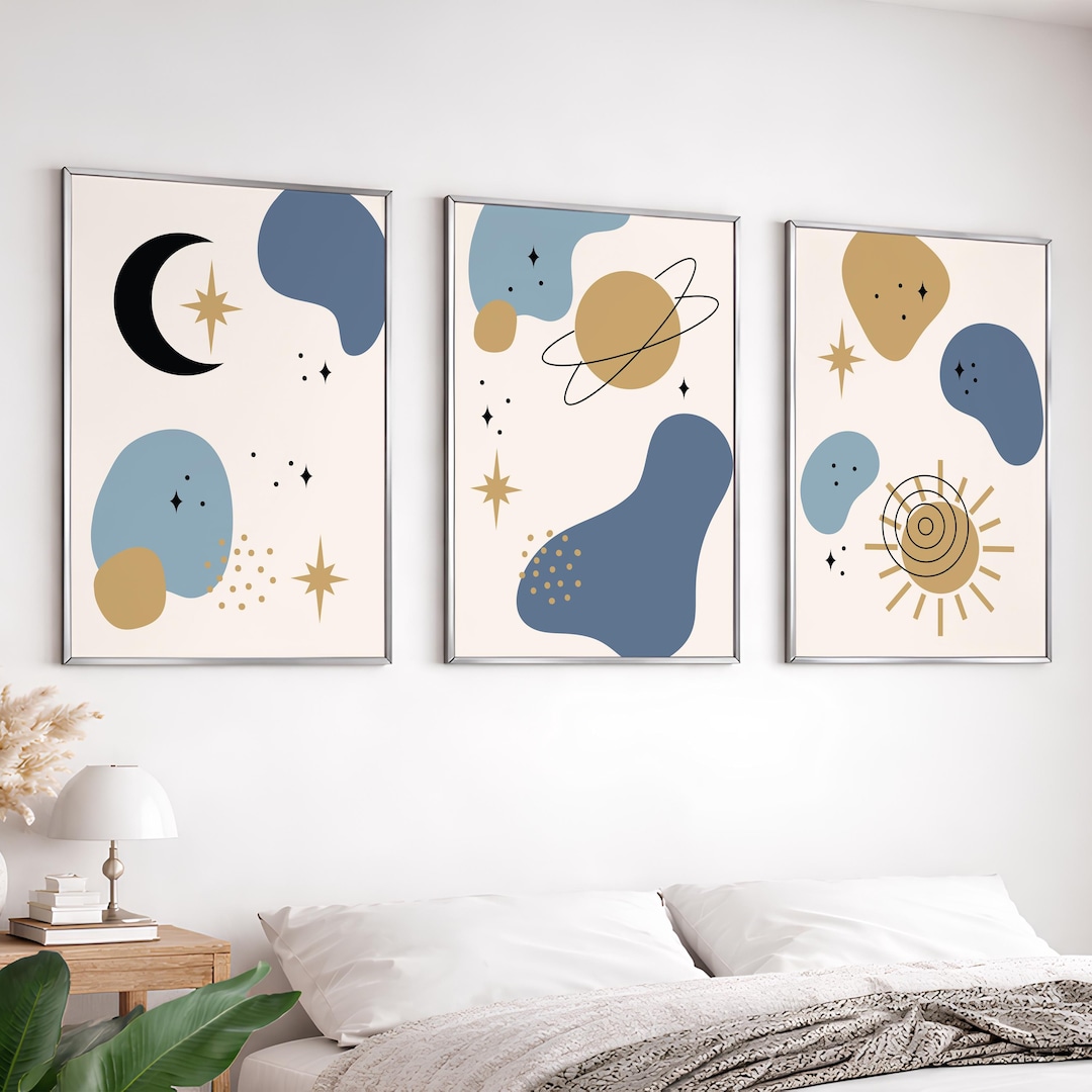 Abstract Boho Printable Wall Art Set of 3 Posters, Celestial Neutral ...