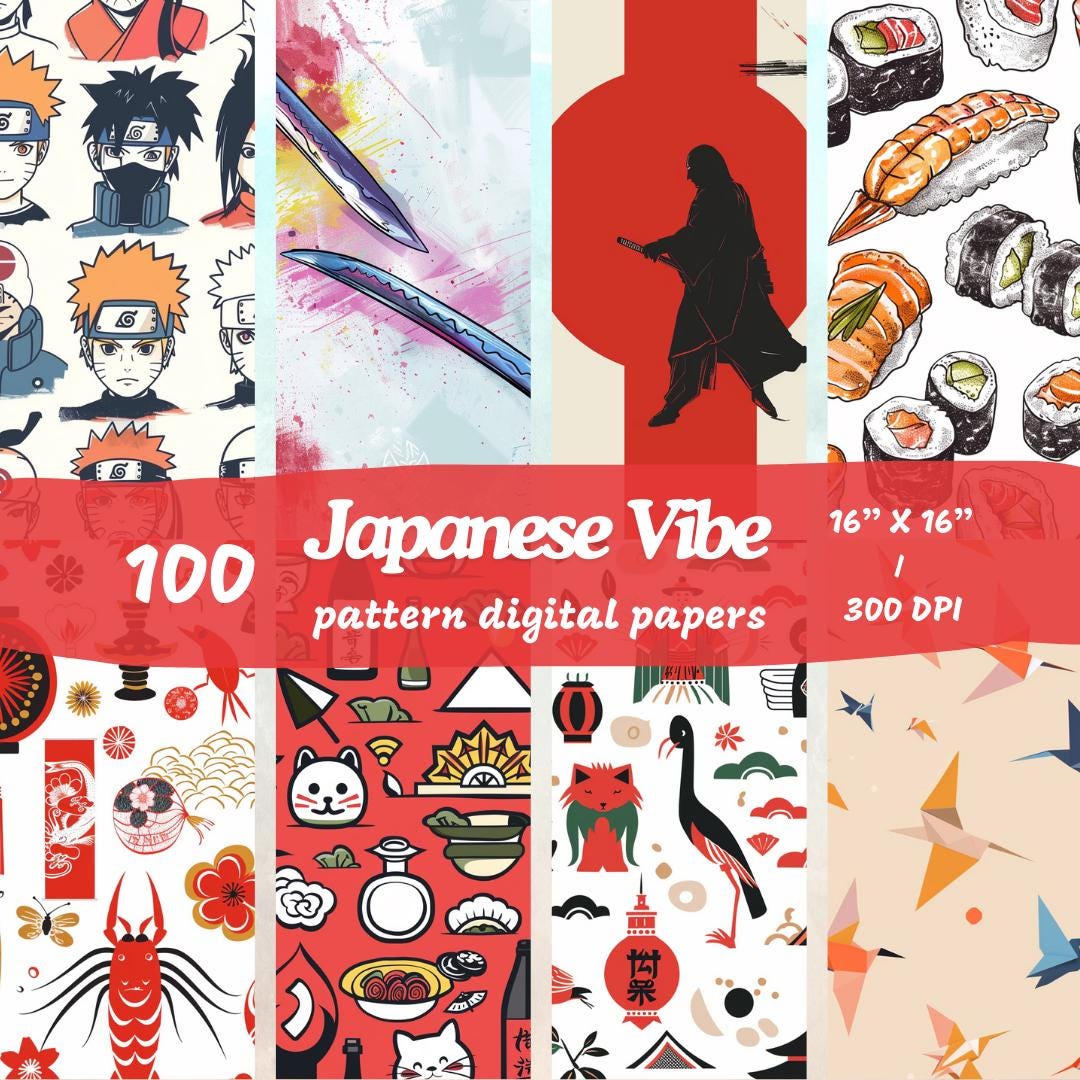 Japanese Vibe Pattern Seamless Digital Papers - Printable Scrapbook ...