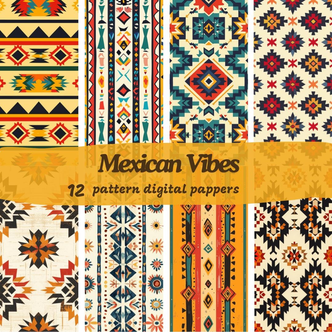 Mexican Ethnic Pattern Digital Papers: Seamless Scrapbook Designs ...