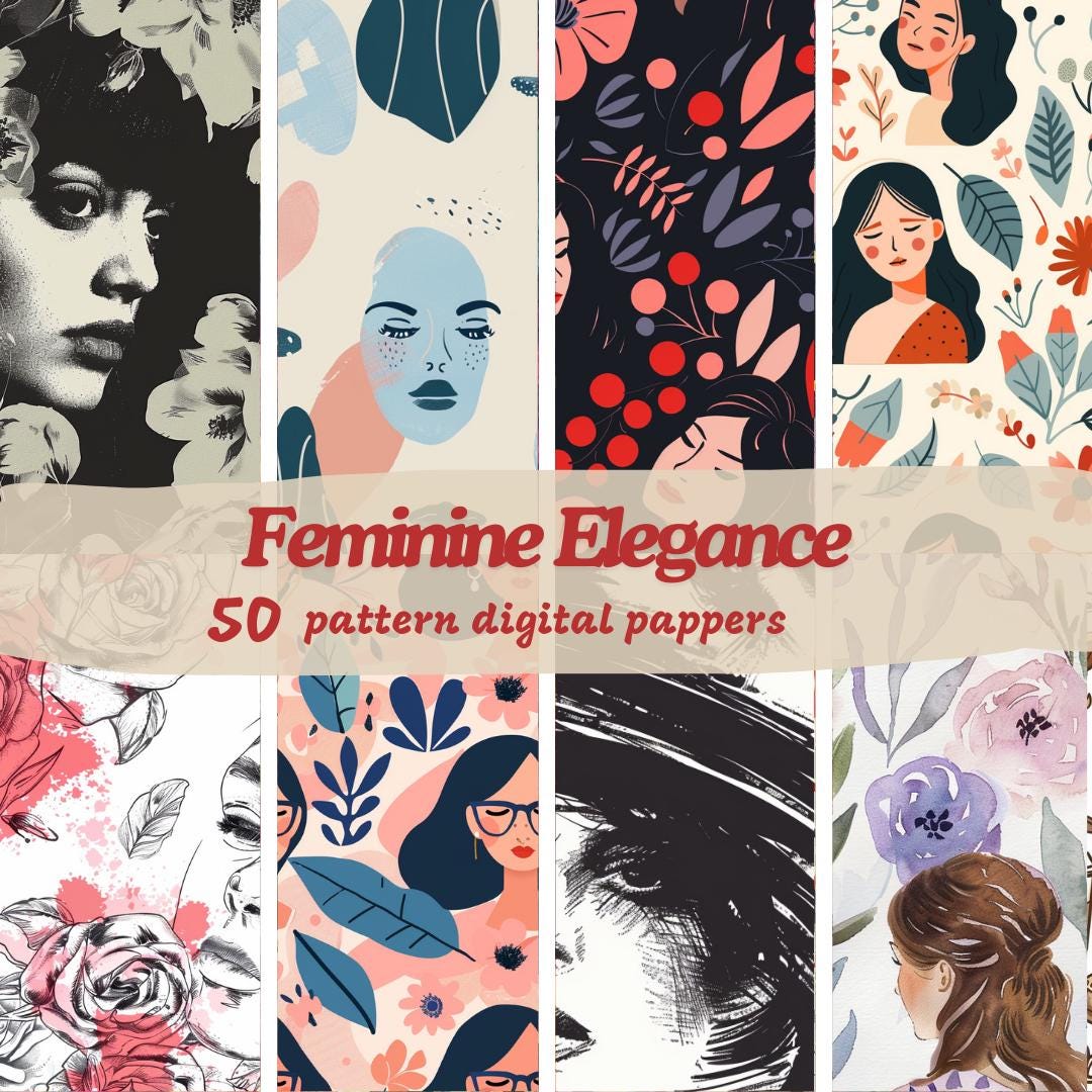Feminine Elegance, Girly Art Pattern Seamless Digital Papers Printable ...