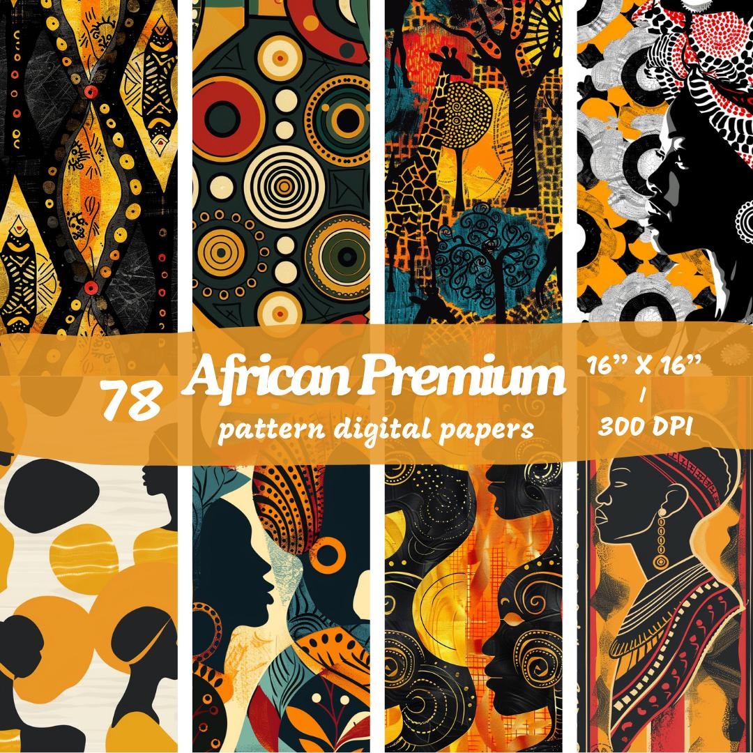 African Pattern Digital Papers - 78pc Ethnic Designs (16x16, 300dpi ...