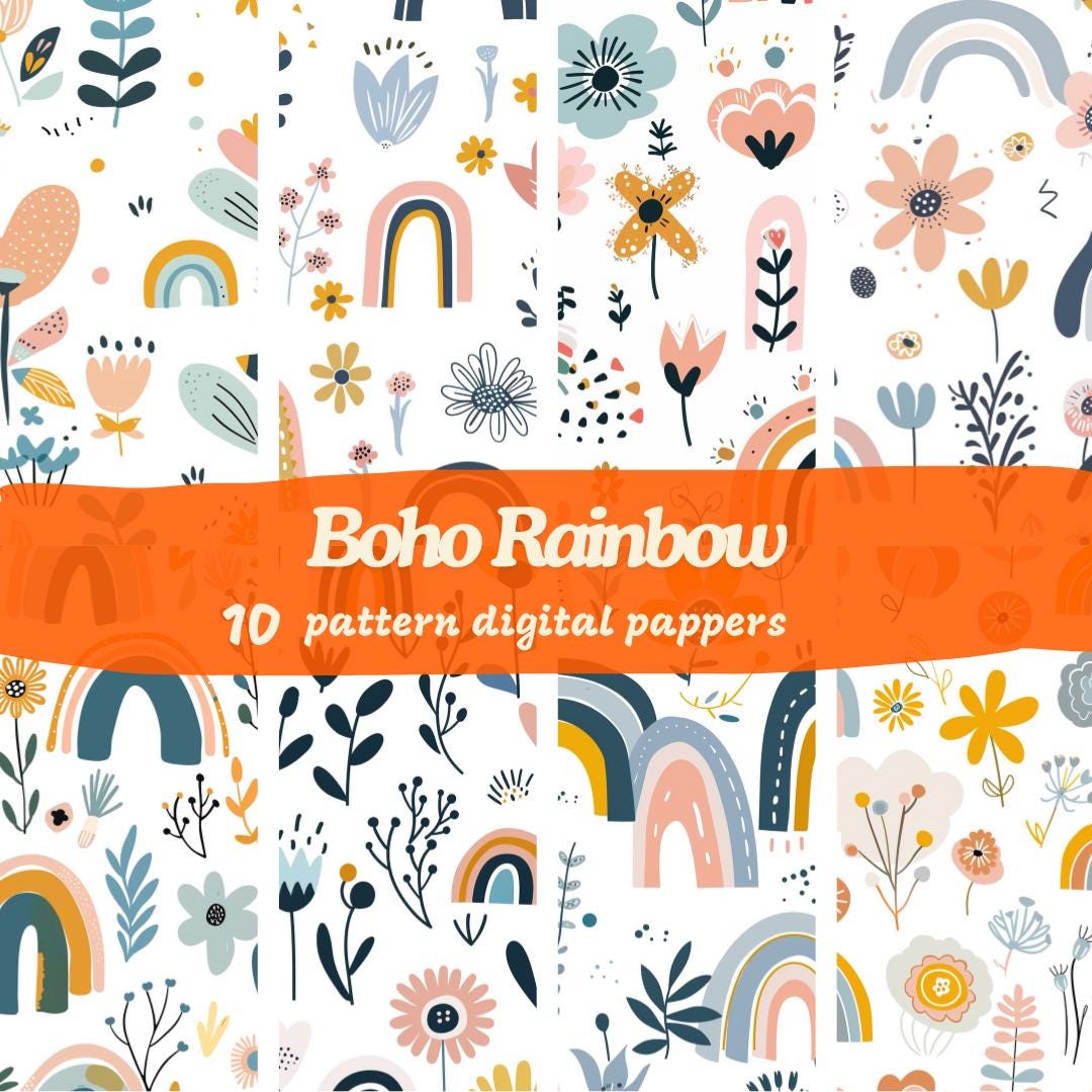 Boho Rainbow Colorful Children Seamless Pattern Flawless Digital Papers ...