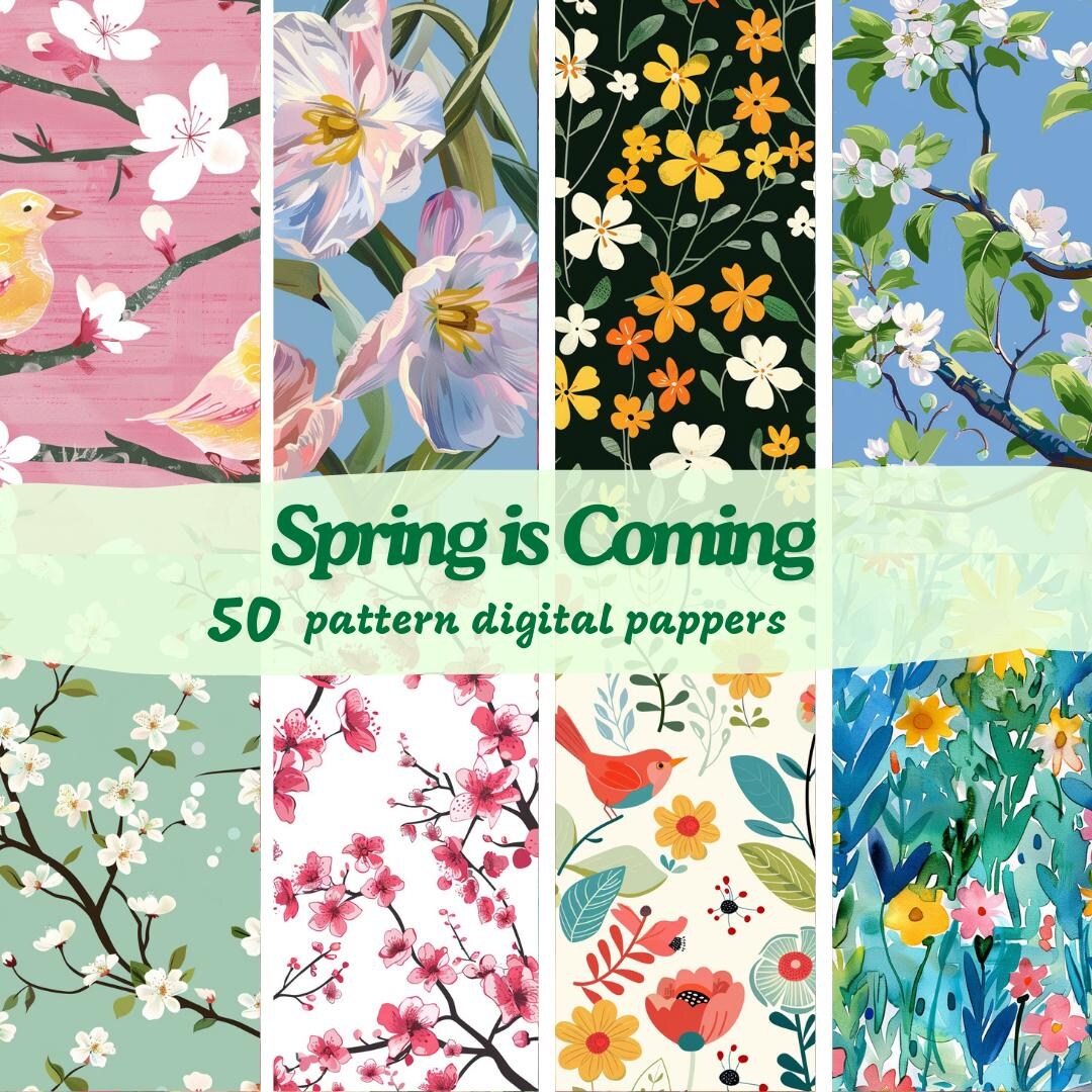 Spring Flowers Digital Paper: 50 Floral Art Patterns (300dpi JPG) - Etsy